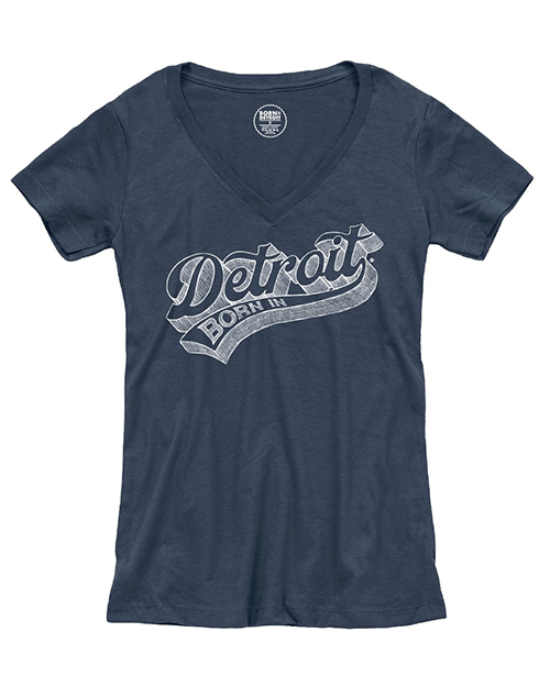 Ladies Detroit Script V Neck T-Shirt – Born In Detroit